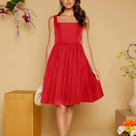 MODA ME COUTURE | Dresses | Red Fabulous And Chic Fit And Flare Dress ...